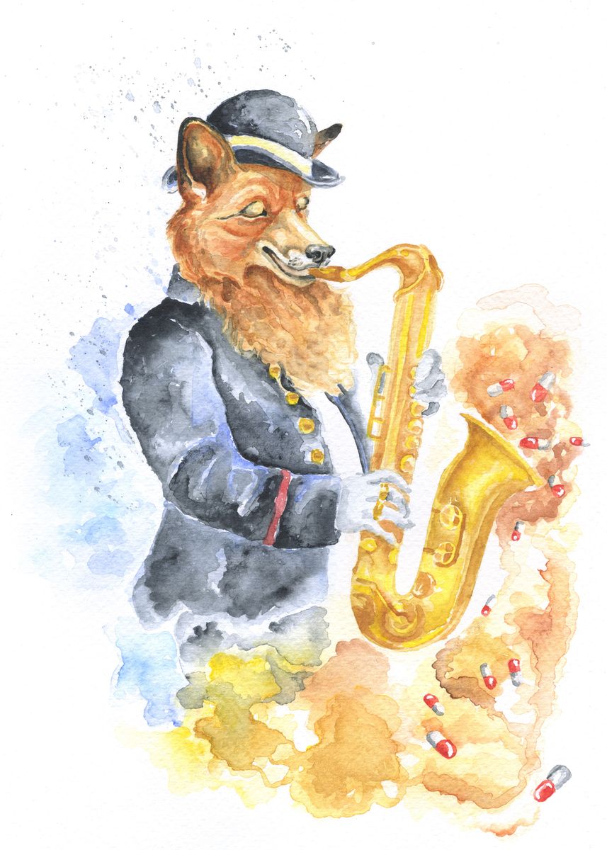 'Groove saxophone fox' Poster, picture, metal print, paint by Suvi ...