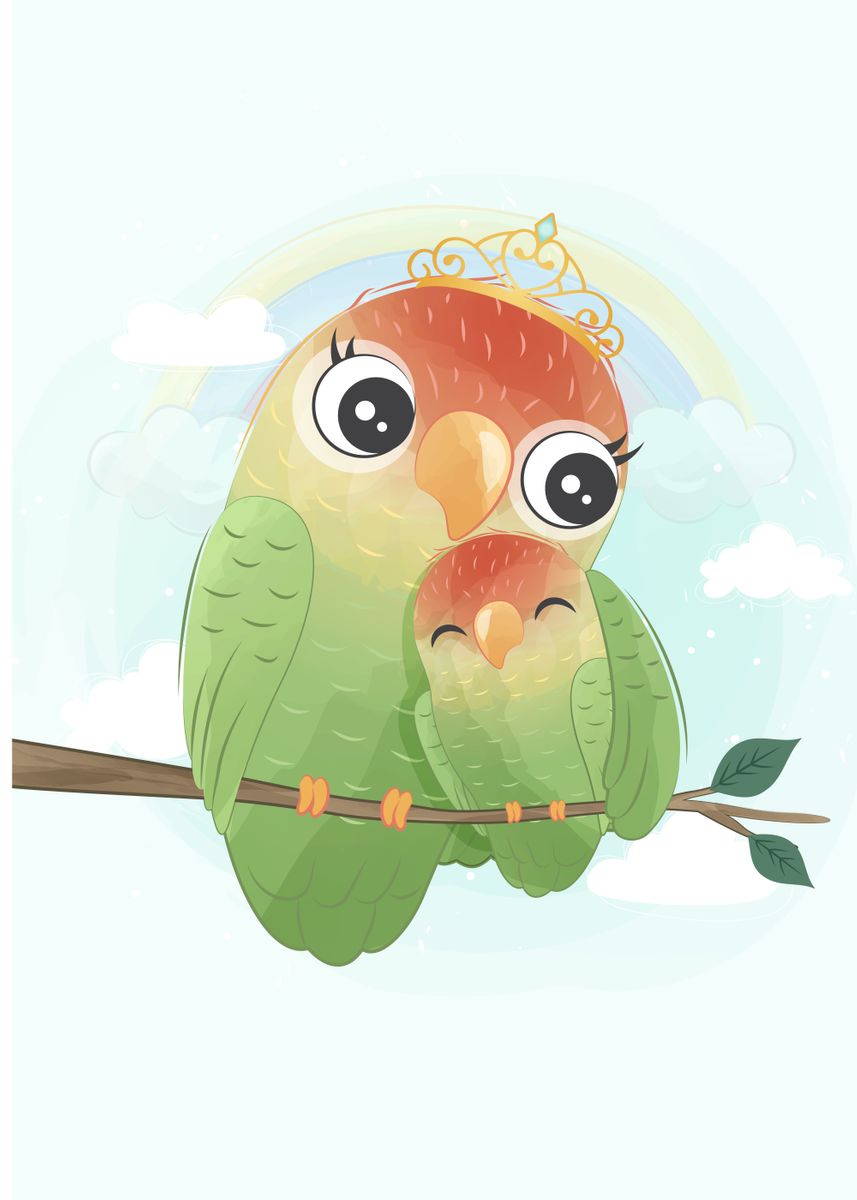 'Baby and Mommy Bird' Poster, picture, metal print, paint by Faissal ...