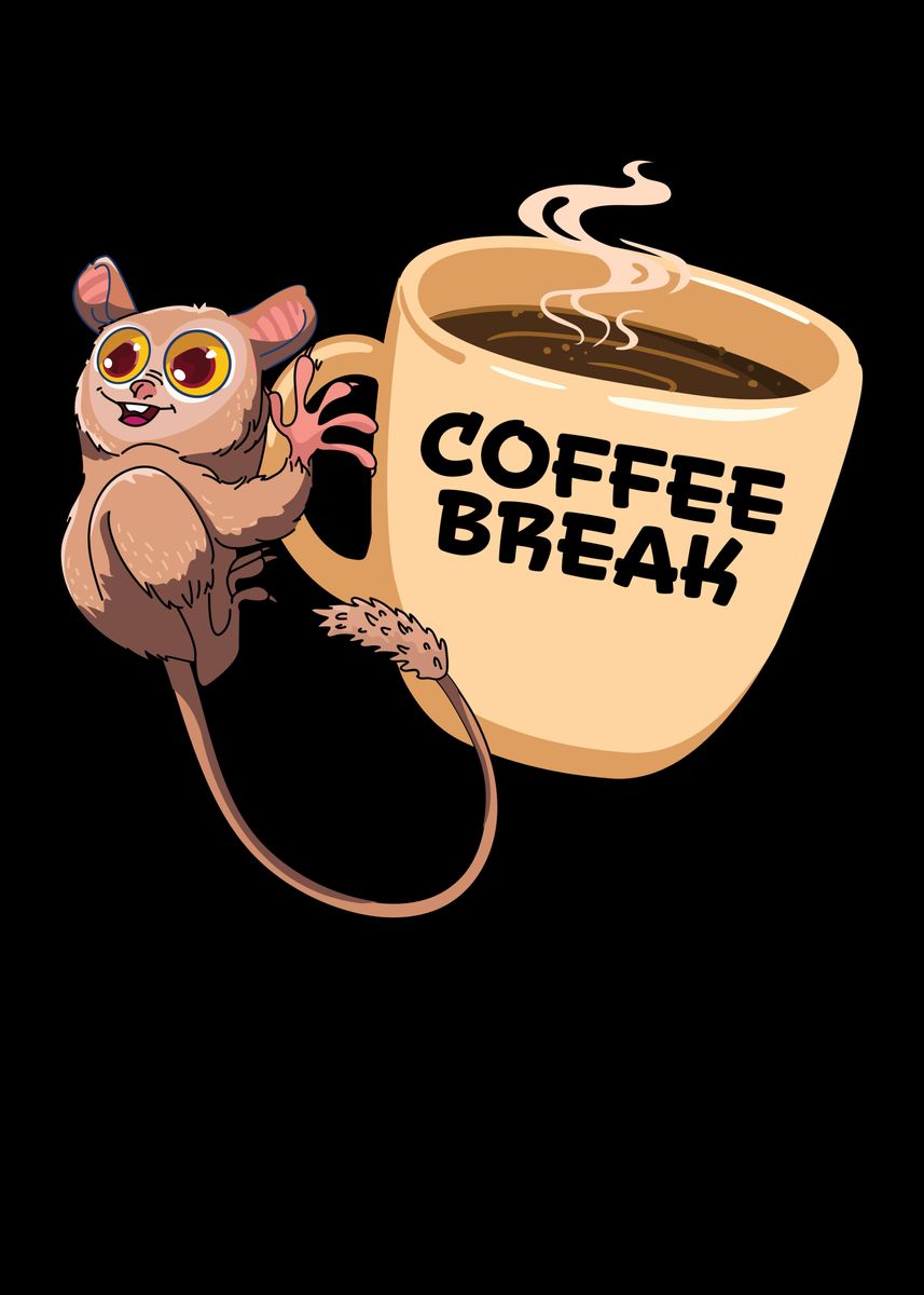 'Coffee Break Tarsier' Poster, picture, metal print, paint by NAO ...