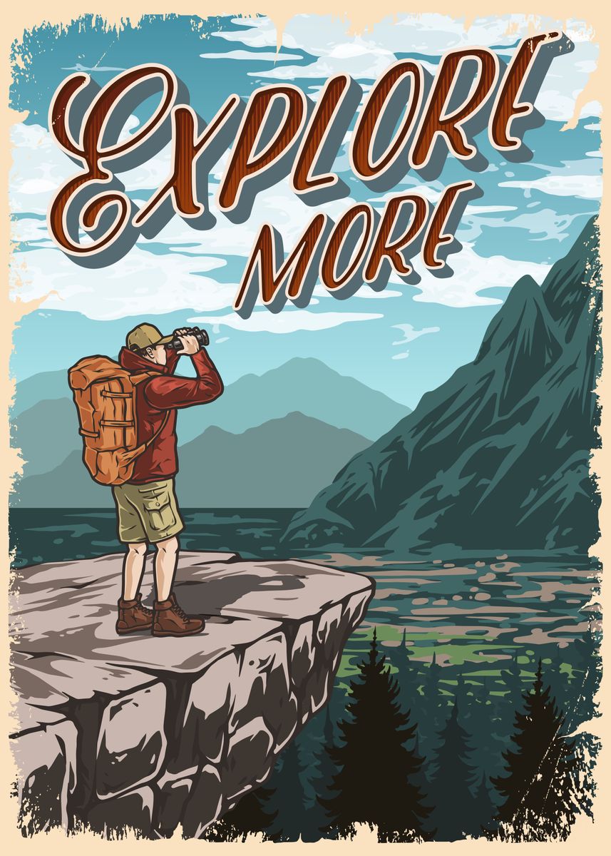'Explore More Mountains' Poster, picture, metal print, paint by ...