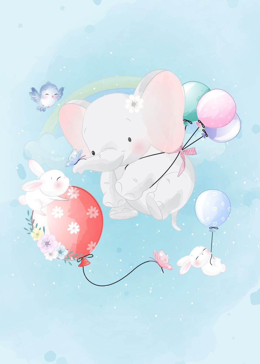 'Elephant And his friends' Poster, picture, metal print, paint by ...