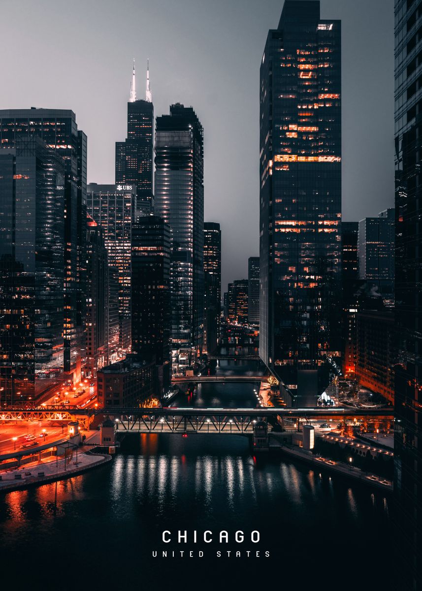 'Chicago ' Poster, picture, metal print, paint by Travel Addict | Displate