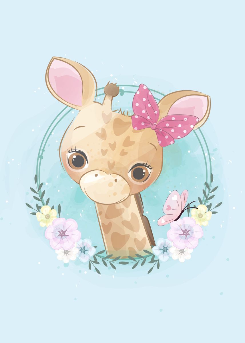 'Cute Giraffe Portrait' Poster, picture, metal print, paint by Faissal ...