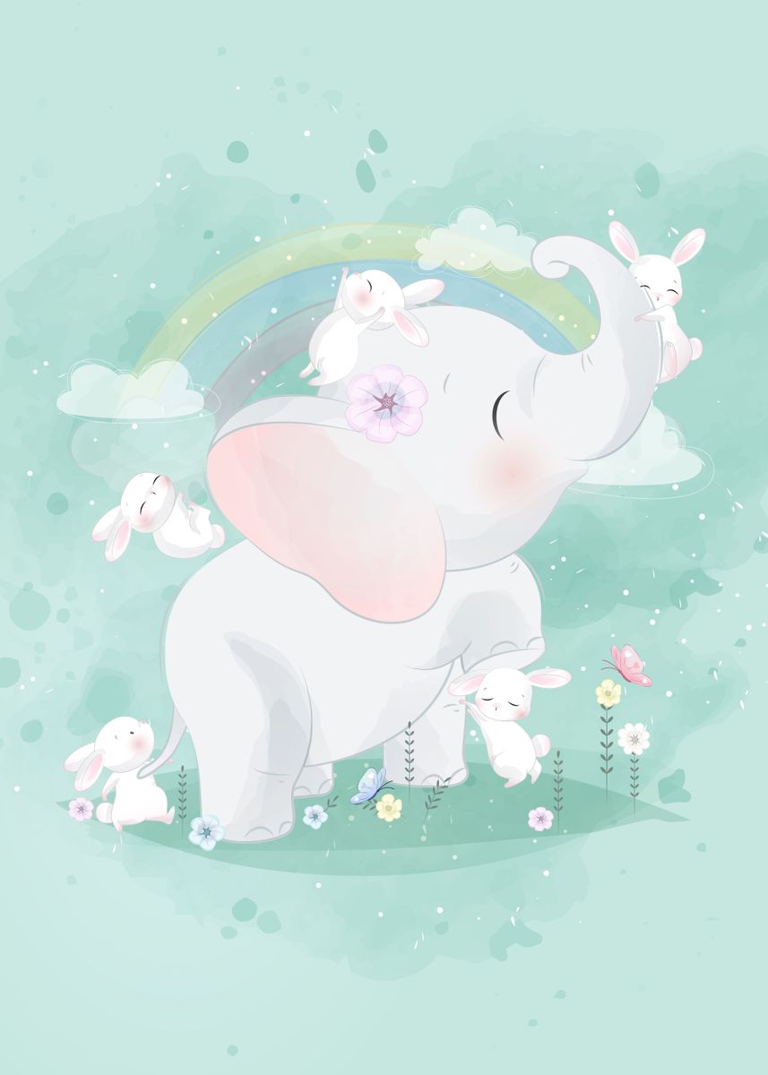 'Elephant and rabbit' Poster, picture, metal print, paint by Faissal ...