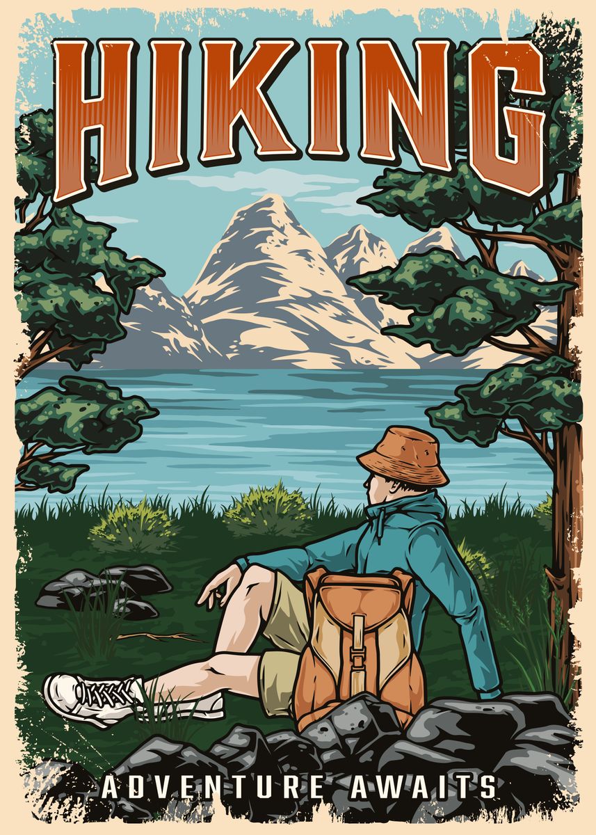 'Hiking Adventure Awaits' Poster, picture, metal print, paint by ...