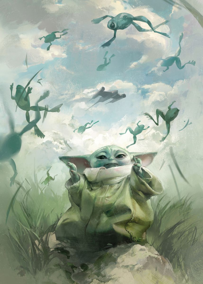 'Grogu's frogs' Poster, picture, metal print, paint by Star Wars | Displate