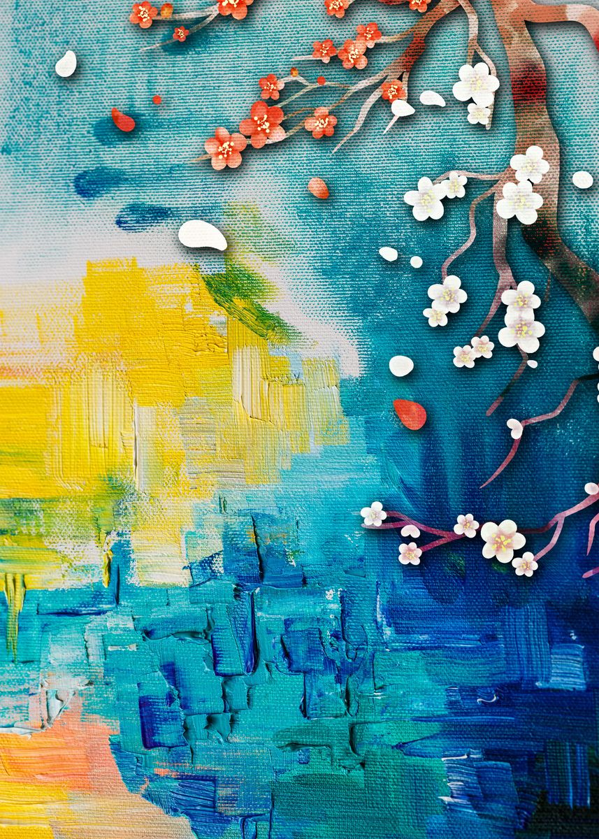 'Abstract plum blossom Bleu' Poster, picture, metal print, paint by ...