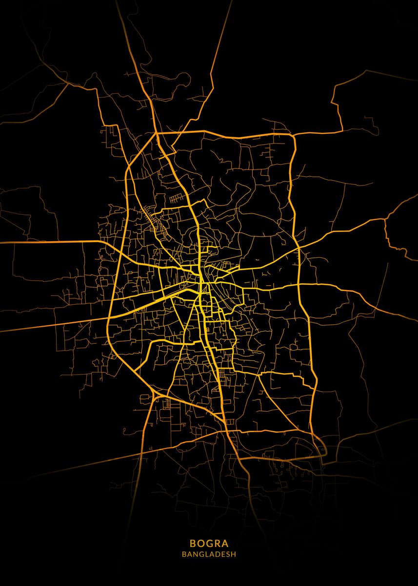 'Bogra City Map Gold' Poster, picture, metal print, paint by Trulaf ...