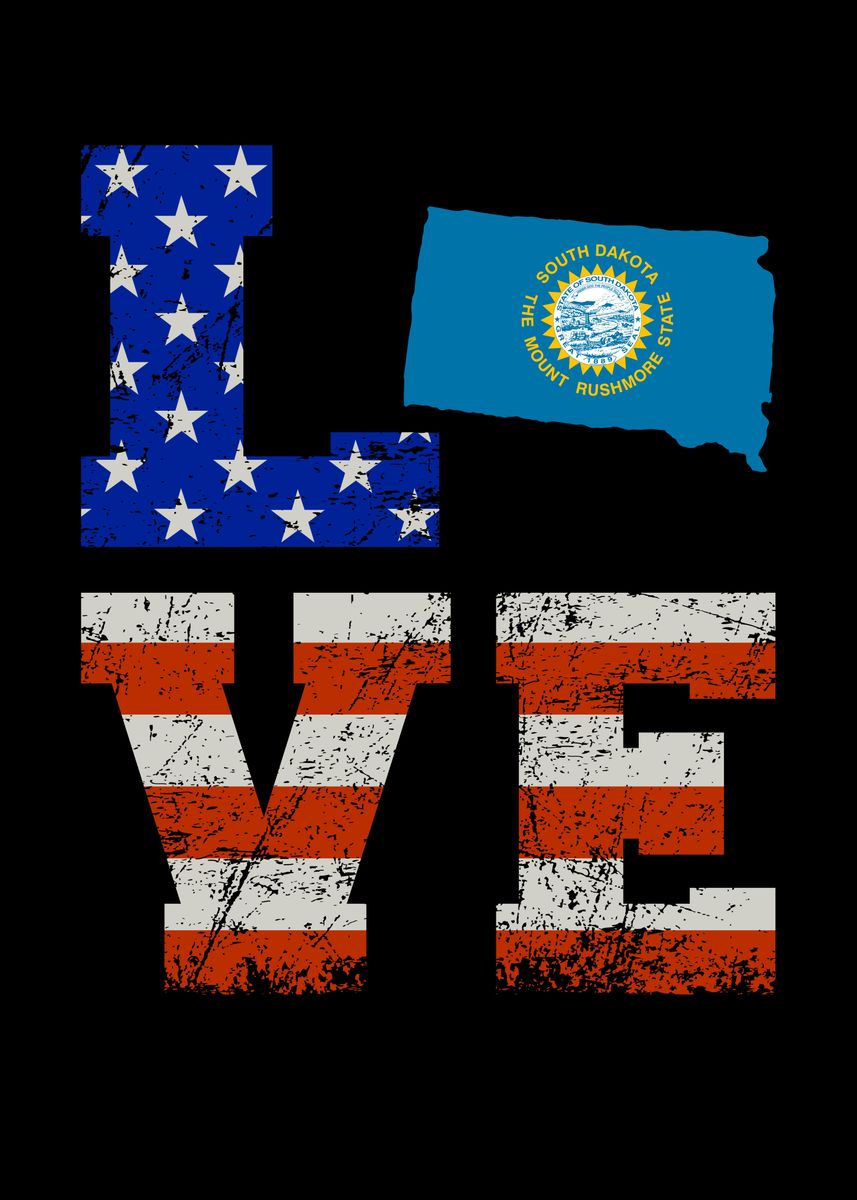 'Love South Dakota Gift' Poster, picture, metal print, paint by Hexor ...