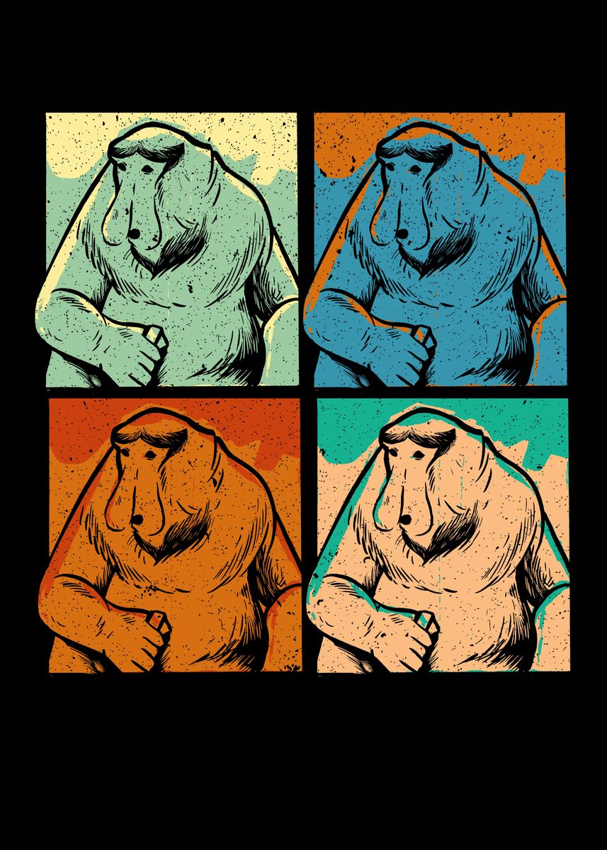 'Retro Proboscis Monkey' Poster, picture, metal print, paint by NAO ...