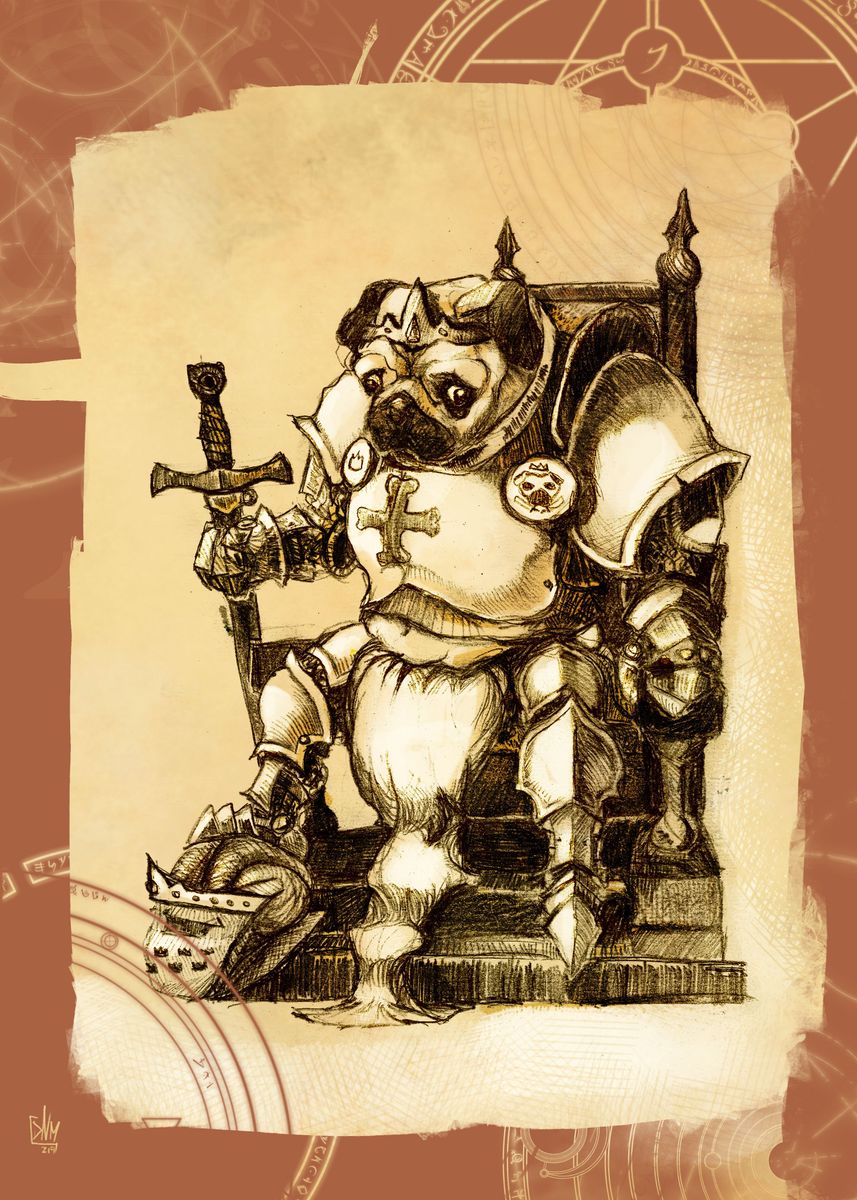 'Pugs King' Poster, picture, metal print, paint by Dawid Niczewski ...
