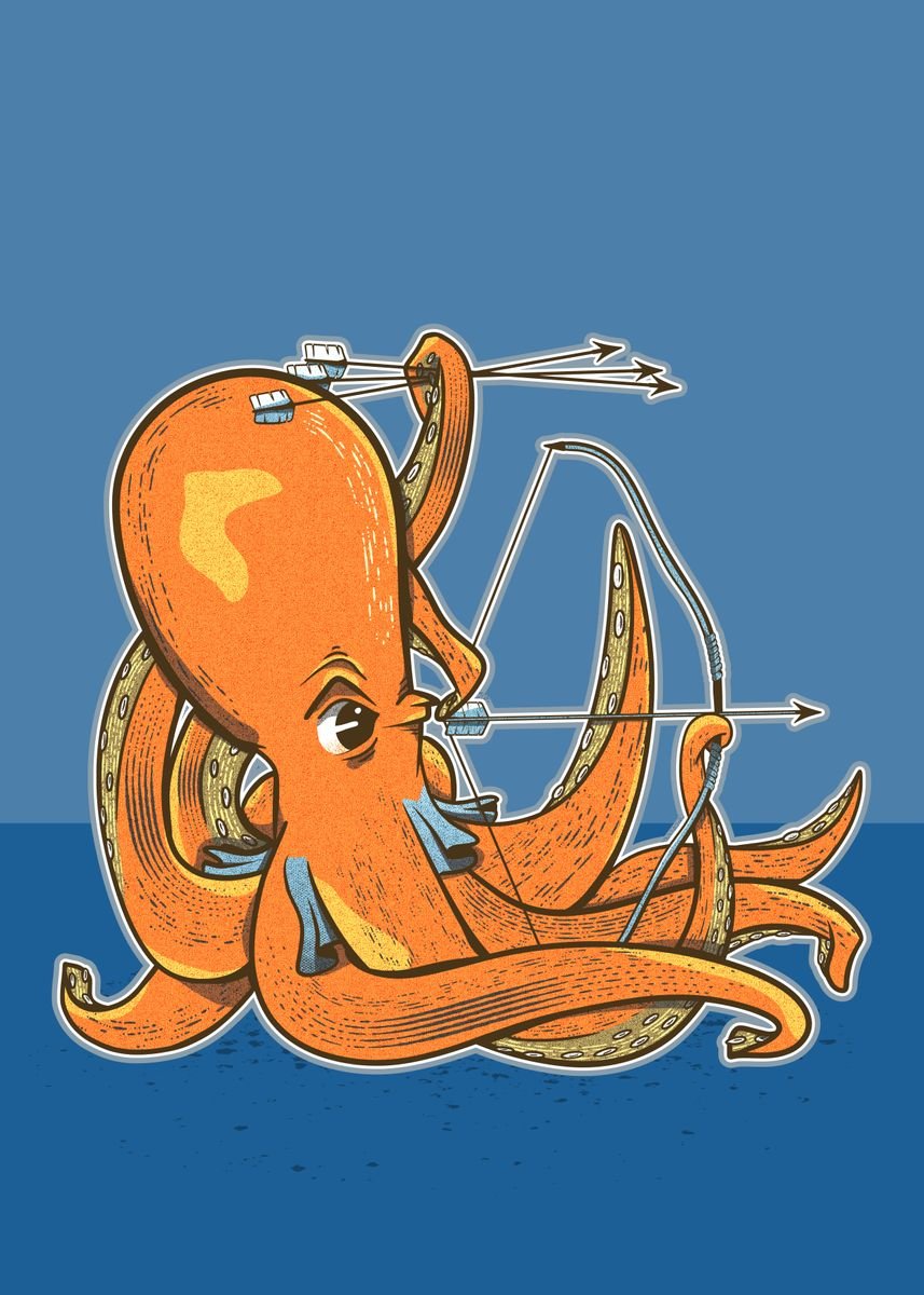 'Octopus Archery' Poster, picture, metal print, paint by mailbox disco ...
