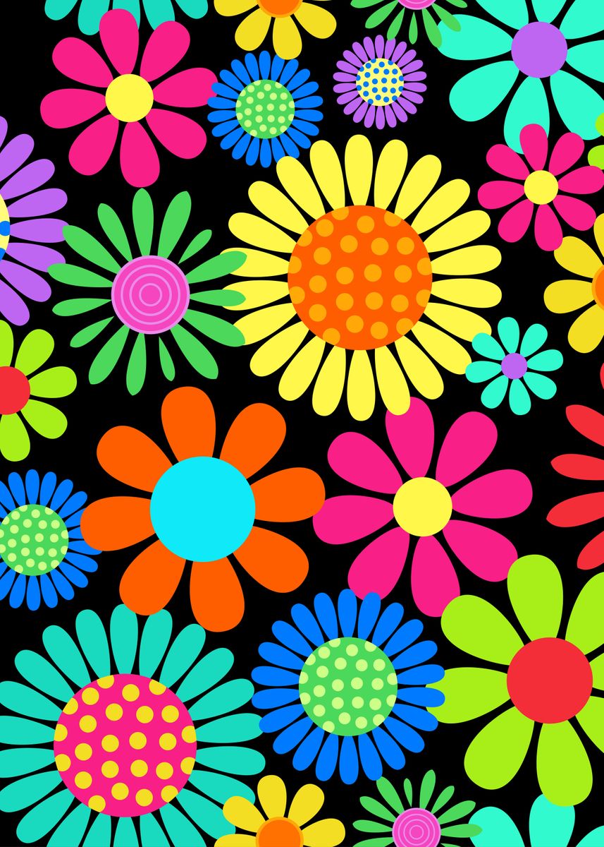 'Retro Daisy Flower Power' Poster, picture, metal print, paint by ...