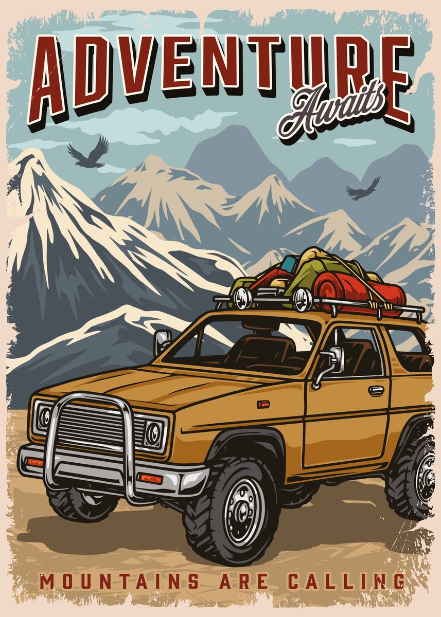'Adventure Awaits Mountains' Poster, picture, metal print, paint by ...