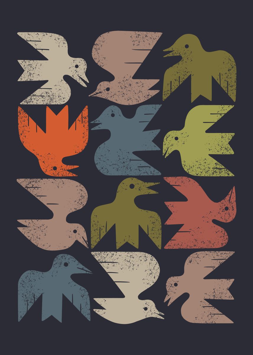 'Midcentury Bird Grid' Poster, picture, metal print, paint by Renea L ...