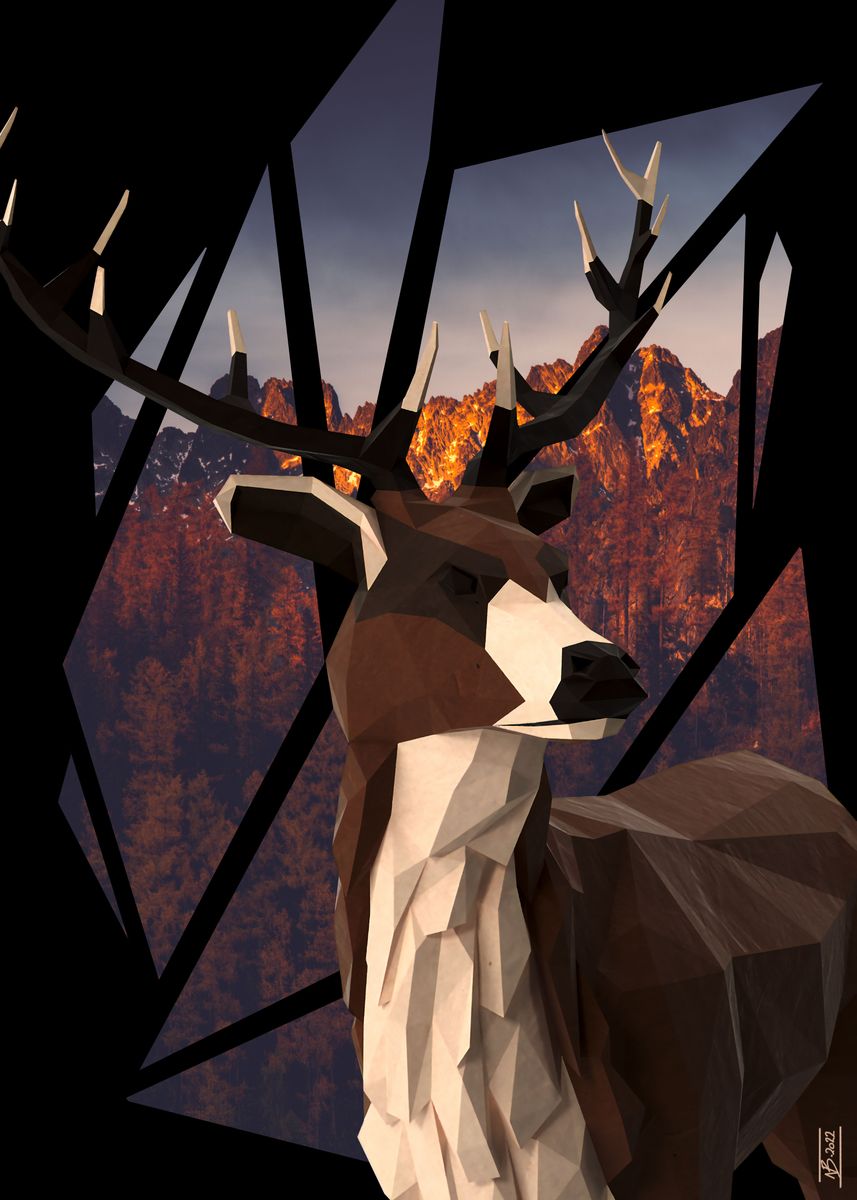 'Shattered Stag' Poster by Nicholas NB | Displate