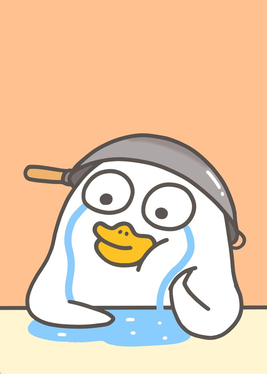 'Cute Duck Crying' Poster, picture, metal print, paint by 3am | Displate