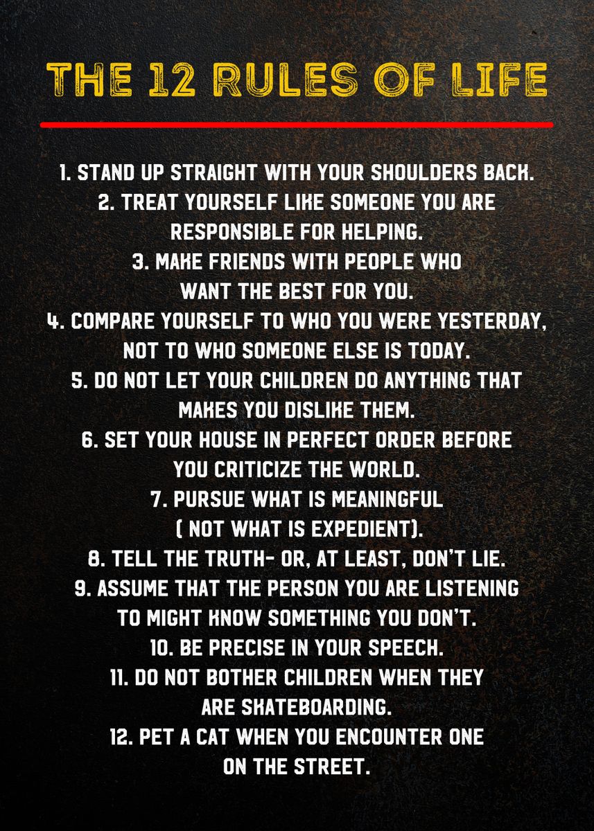 'THE 12 RULES OF LIFE' Poster, picture, metal print, paint by Greatest ...
