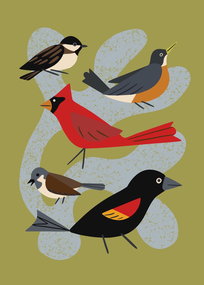 'Five Birds' Poster, picture, metal print, paint by Renea L Thull ...