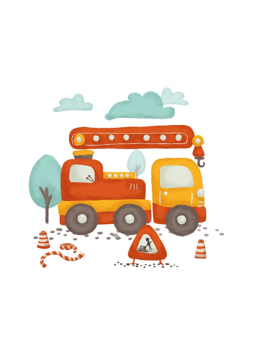 'Construction cars' Poster, picture, metal print, paint by Julie ...