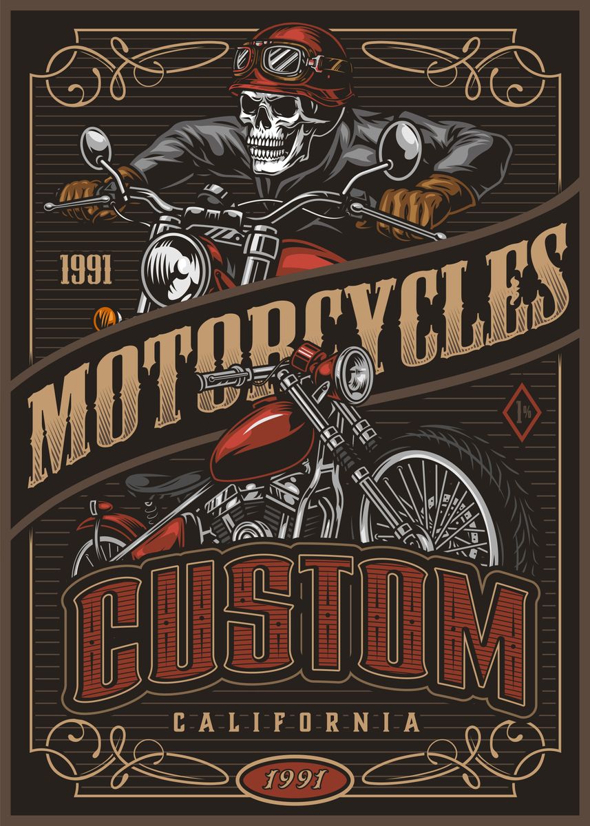'Motorcycles Custom USA' Poster, picture, metal print, paint by ...