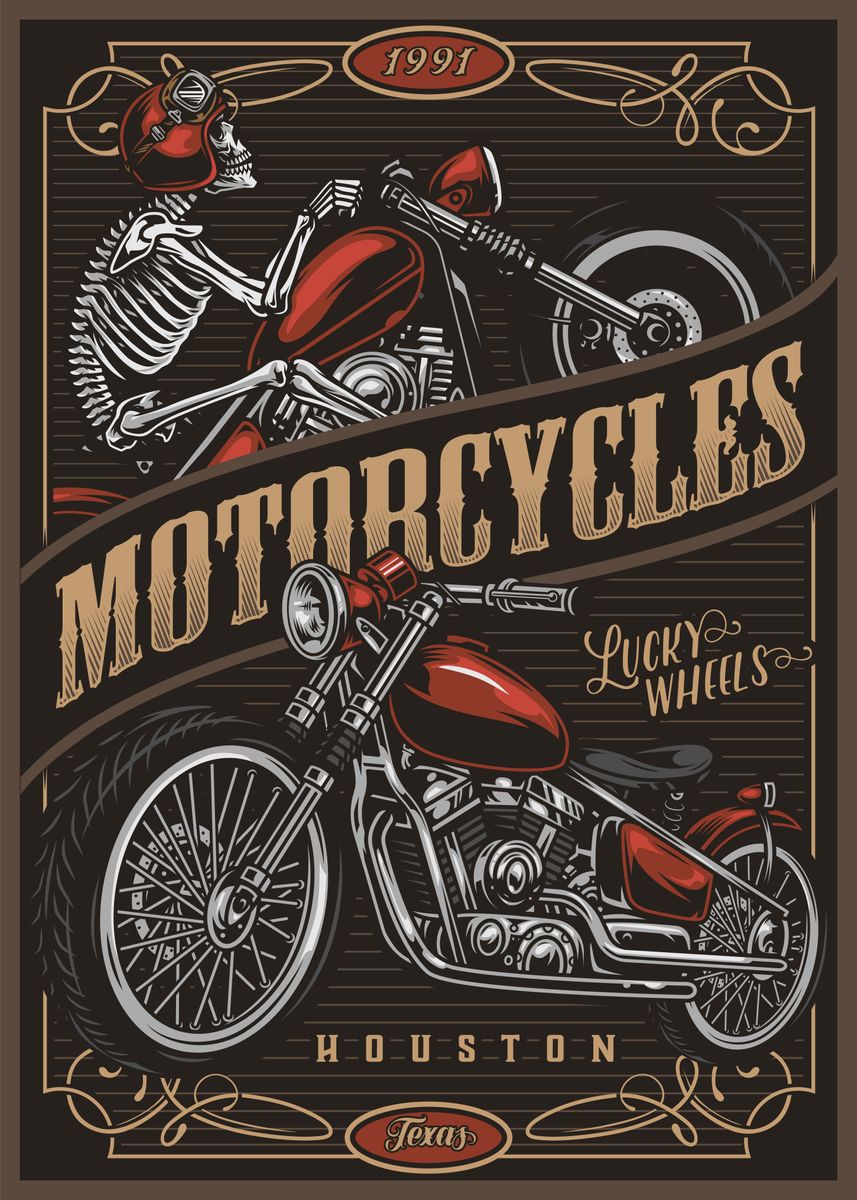 'Motorcycles Custom Houston' Poster, picture, metal print, paint by ...