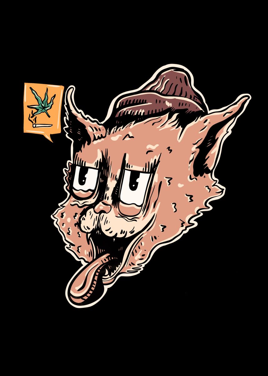 'Cat Marijuana' Poster, picture, metal print, paint by villyo arts | Displate