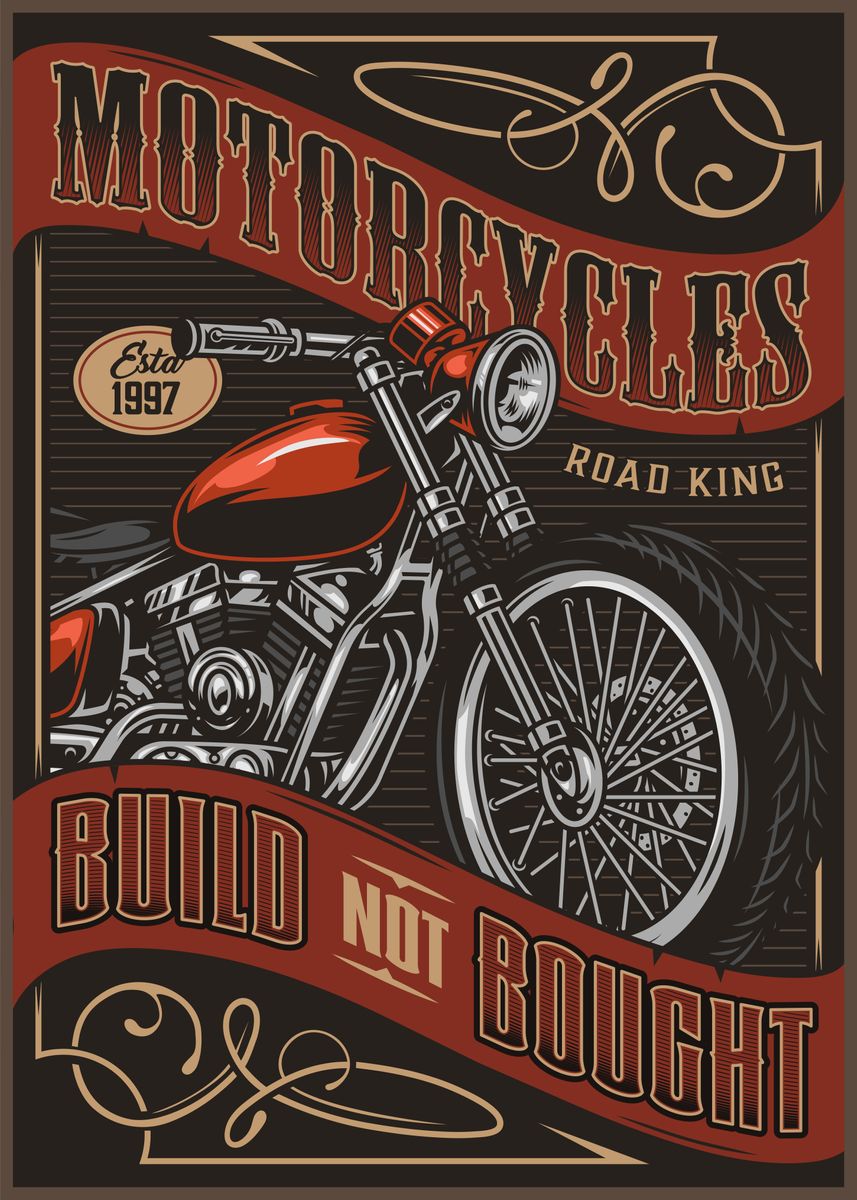 'Motorcycles Custom Garage' Poster, picture, metal print, paint by ...