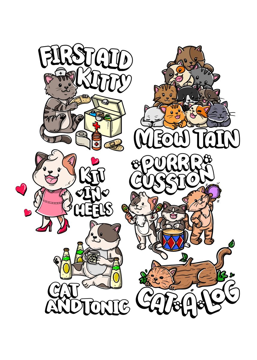 'Cute Funny Cat Pun kitty' Poster, picture, metal print, paint by ...