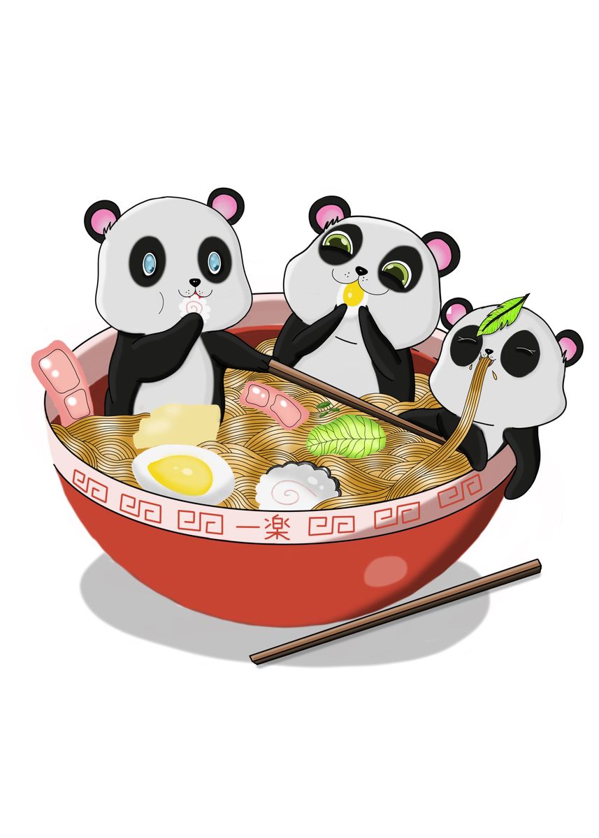 'cute pandas eating ramen' Poster by Yacoub Al | Displate
