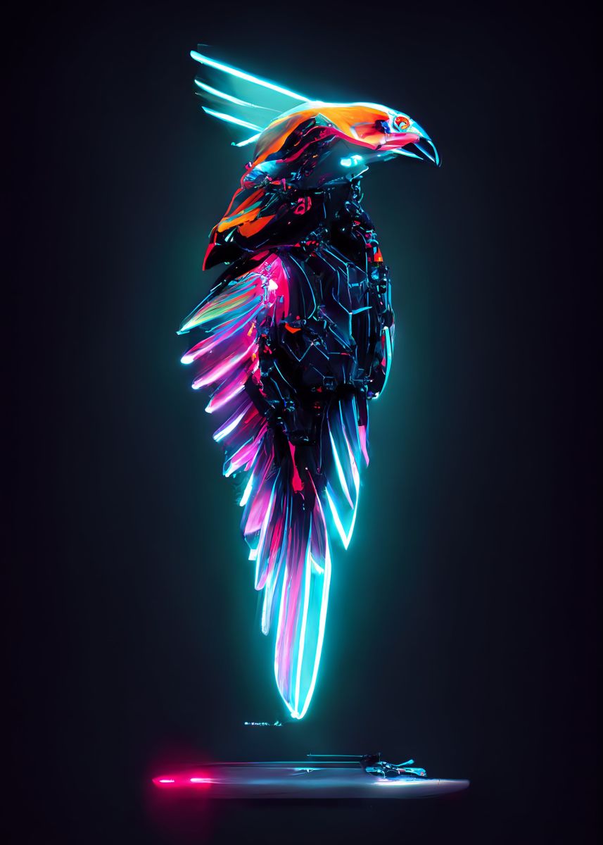 'Cyber Neon Hawk' Poster, picture, metal print, paint by FusionDesigns ...