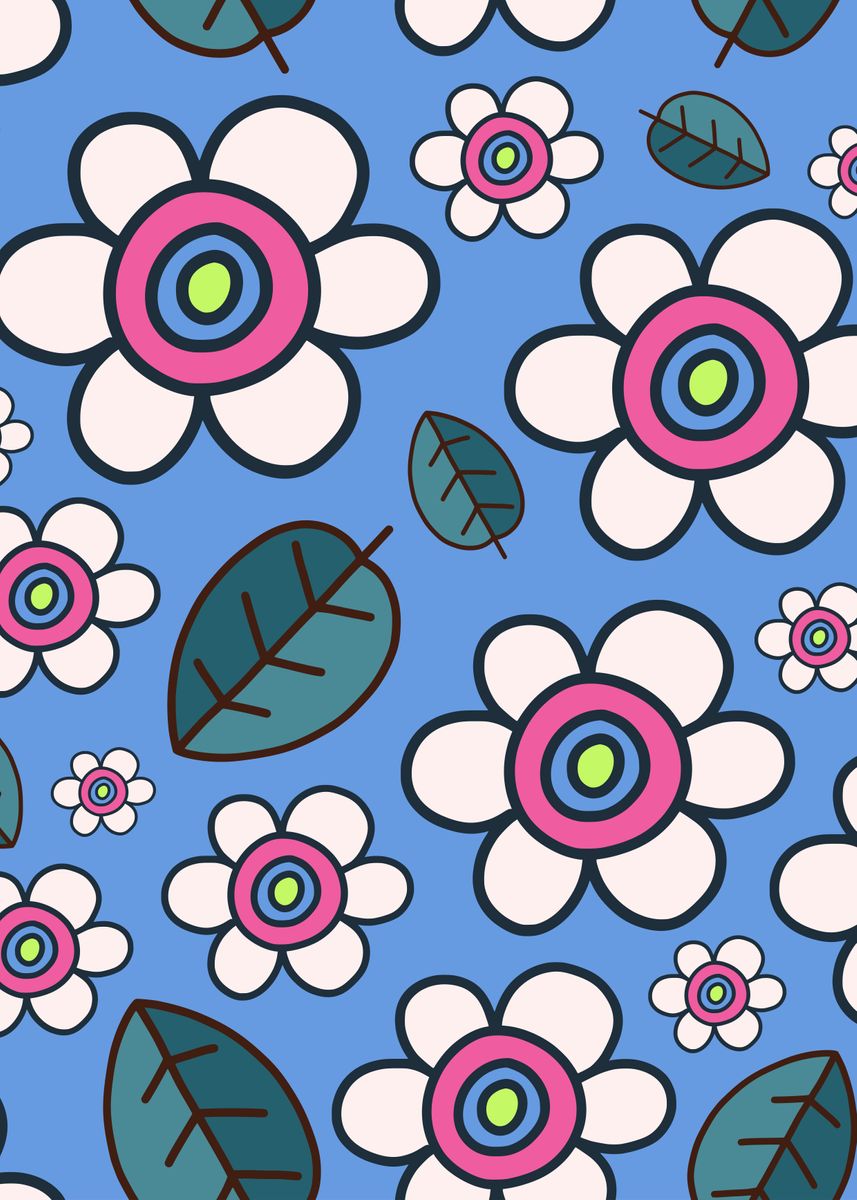 'Retro Daisy Flower Doodles' Poster, picture, metal print, paint by ...