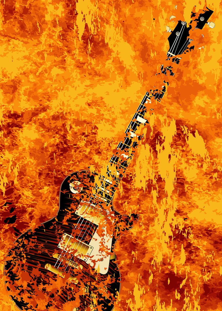 'Burning Black Rock Guitar' Poster by HomeStead Digital | Displate
