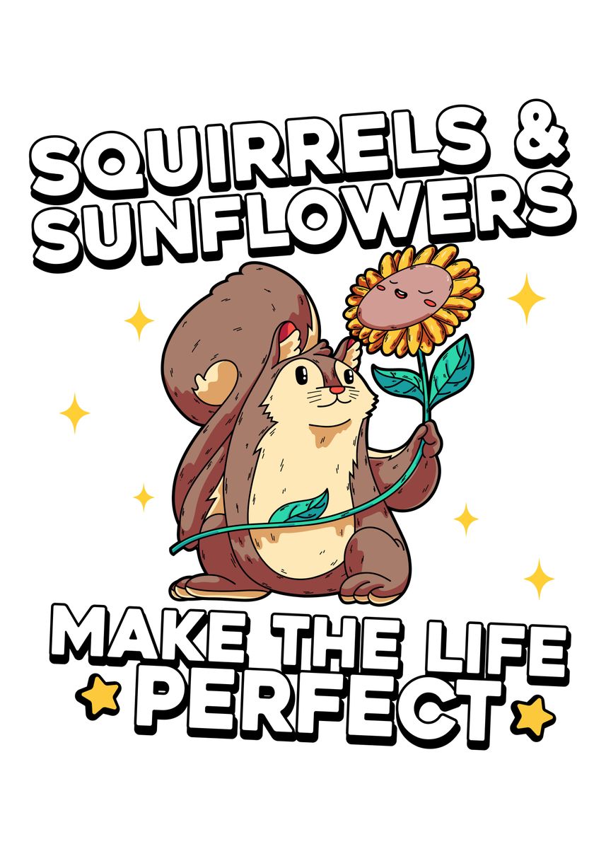 'Squirrel Sunflower Garden' Poster, picture, metal print, paint by ...