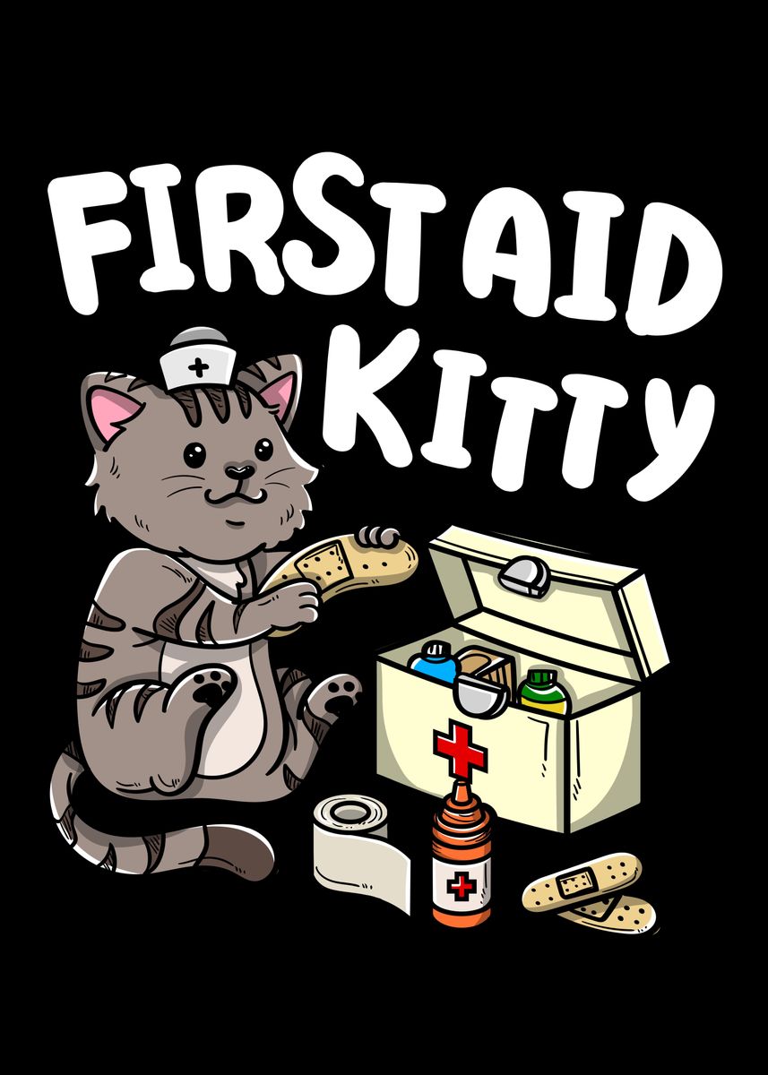 'Funny First Aid Kitty' Poster, picture, metal print, paint by ...