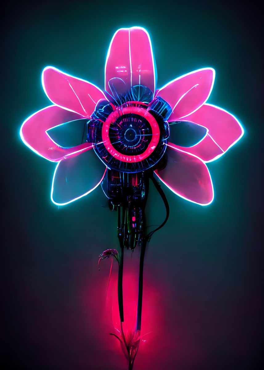 'Cyber Neon Flower' Poster, picture, metal print, paint by ...