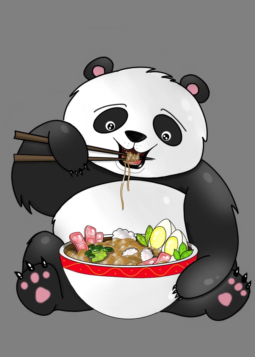 'panda eating ramen' Poster, picture, metal print, paint by Yacoub Al ...
