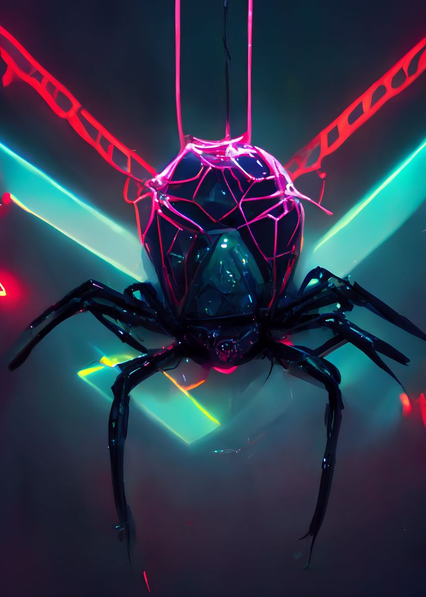 'Cyber Neon Spider' Poster, picture, metal print, paint by Neugebauer ...