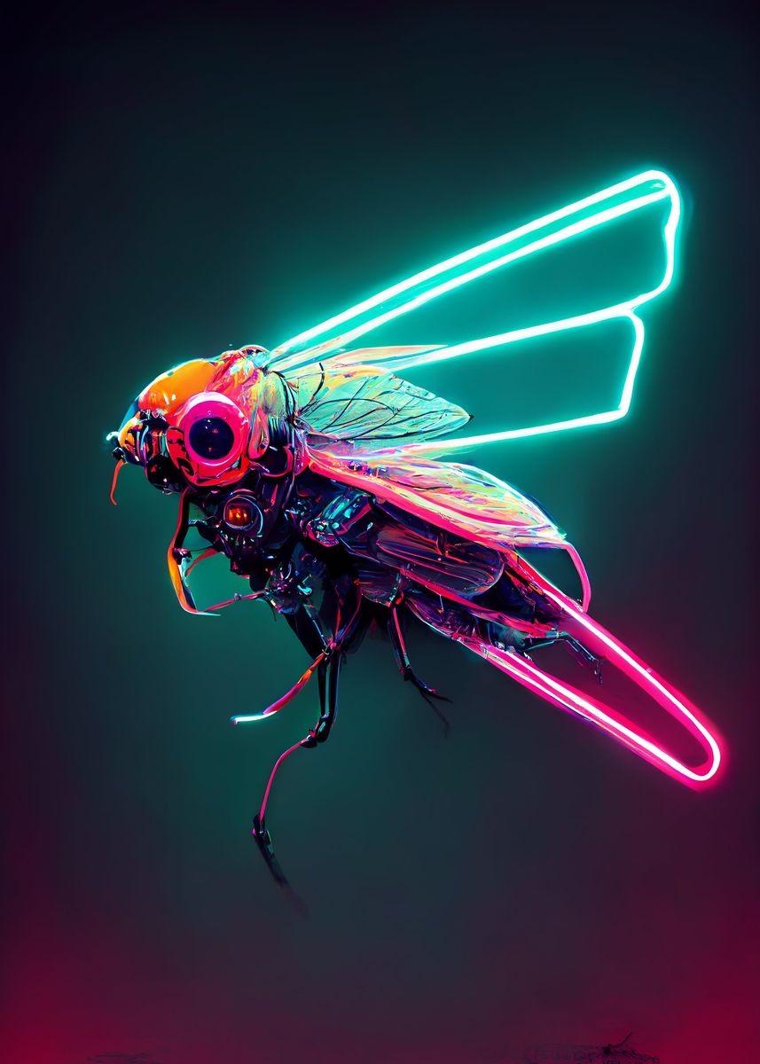 'Cyber Neon Fly' Poster, picture, metal print, paint by FusionDesigns ...