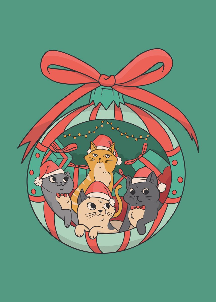 'Cats Christmas' Poster, picture, metal print, paint by Izu | Displate