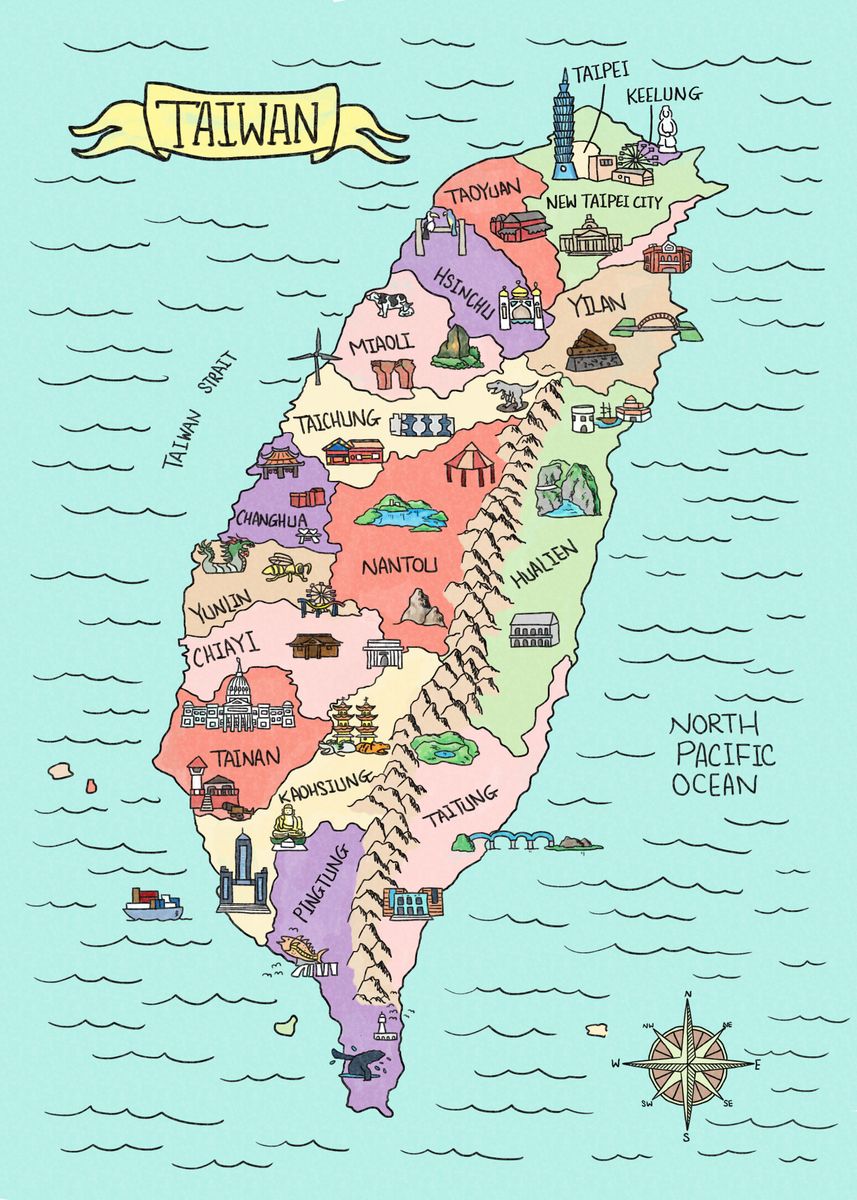 'Colorful Map of Taiwan' Poster, picture, metal print, paint by ...