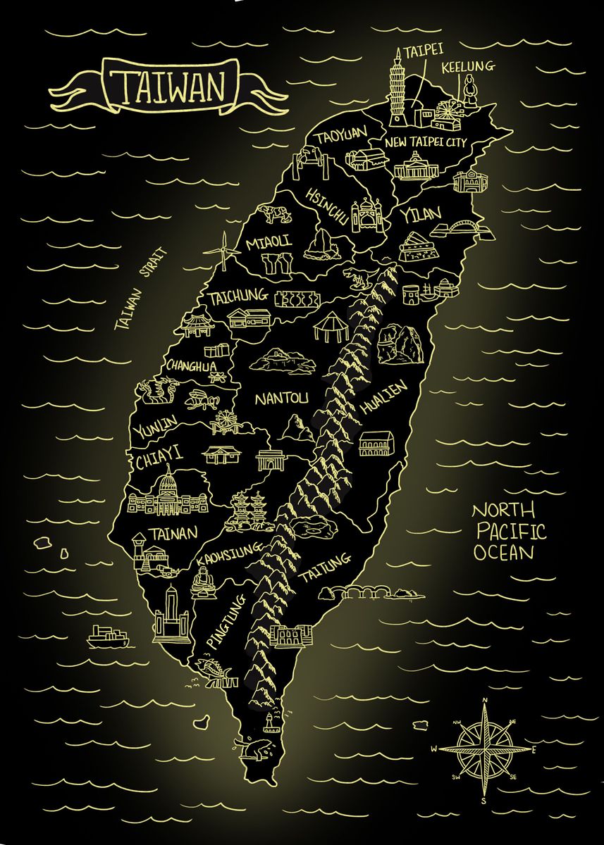 'Glowing Map of Taiwan' Poster, picture, metal print, paint by Sheridan ...