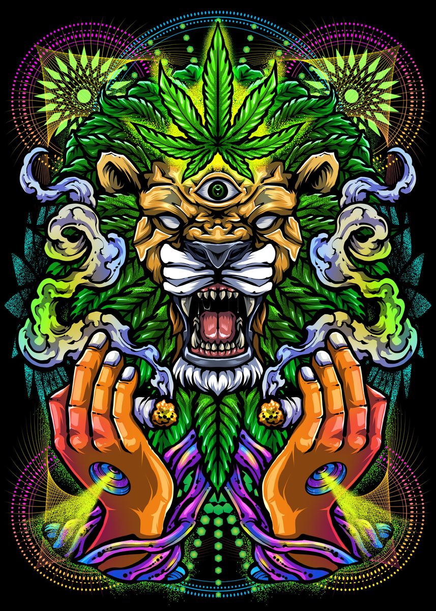 'Cannabis Lion' Poster, picture, metal print, paint by DSgrapiko | Displate