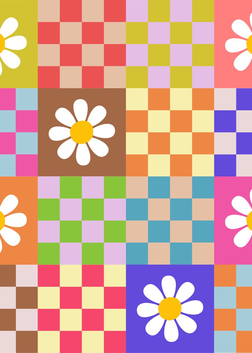 'Geometric Checkered Floral' Poster by Prawny | Displate