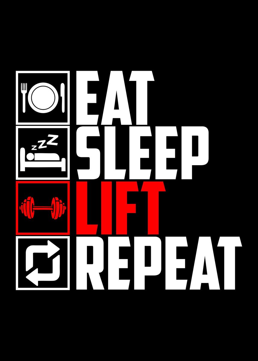 'Eat Sleep Lift Repeat' Poster, picture, metal print, paint by albran ...