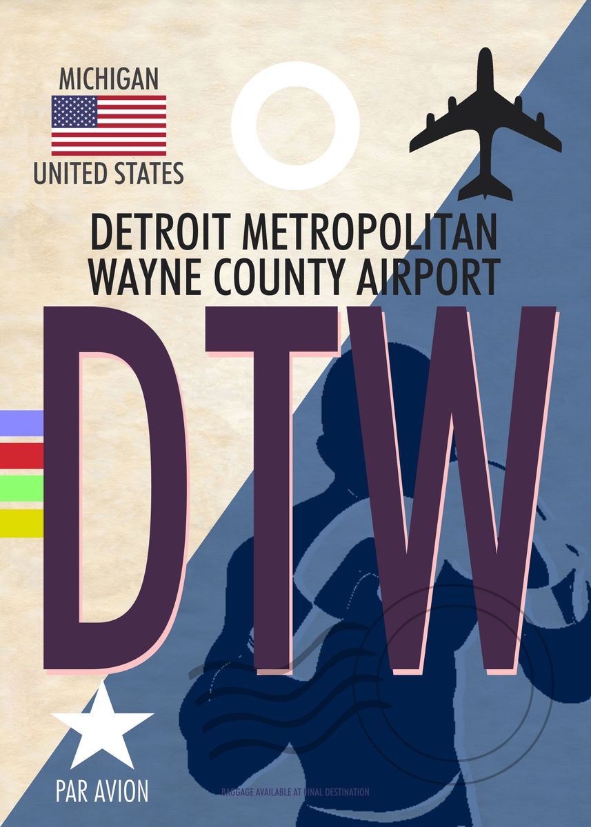 'DTW DETROIT AIRPORT USA' Poster, picture, metal print, paint by Atomic ...
