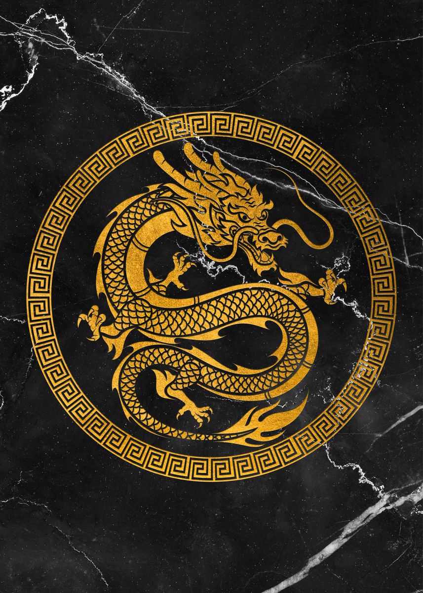 'Golden Dragon on Marble' Poster, picture, metal print, paint by Grand ...