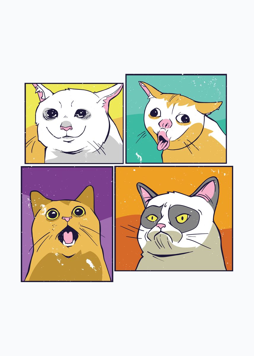 'meme cat' Poster, picture, metal print, paint by Izu | Displate