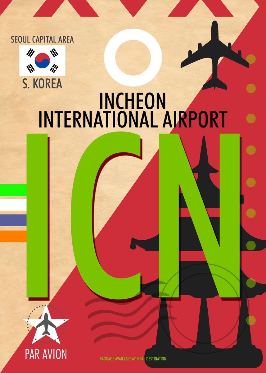 'ICN INCHEON AIRPORT KOREA' Poster, picture, metal print, paint by ...