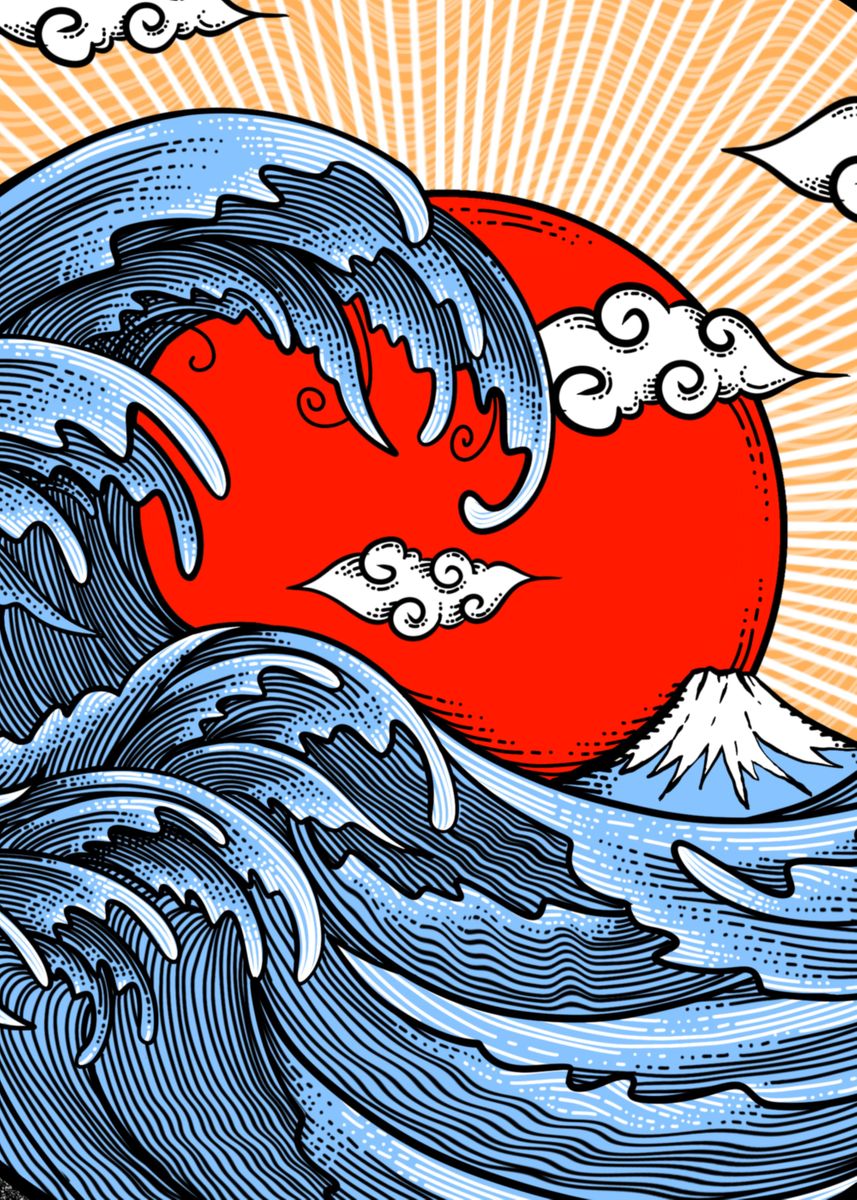 'The great waves' Poster, picture, metal print, paint by Jipau artwork ...